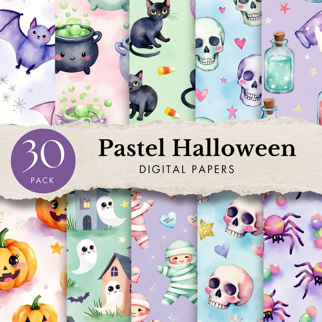 Pastel Halloween Digital Papers Cute Haunted Background Spooky Ghost ...