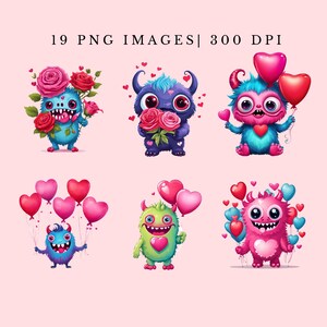 Valentines Monsters Clipart Cute Monsters PNG Bundle Watercolor ...