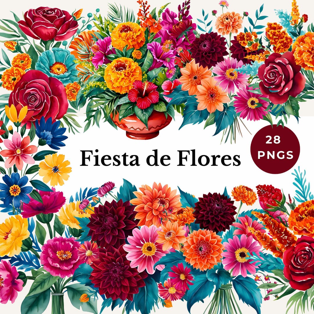 Mexican Fiesta Flowers Clipart Spanish Floral PNG Cinco De Mayo Party ...