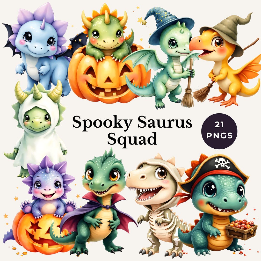 Dinosaur Halloween Clipart Spooky Cute Dino Party PNG Kids Trick or ...