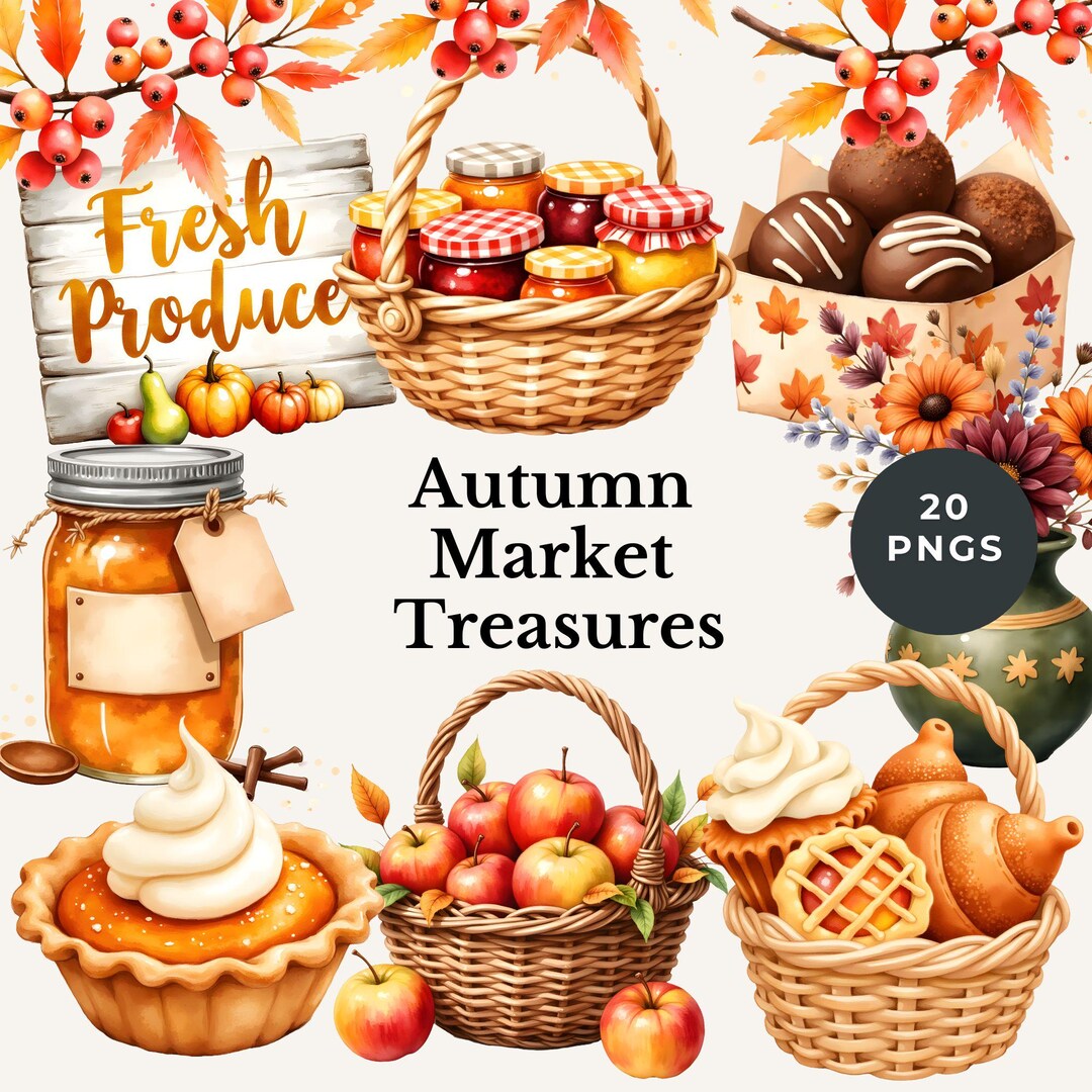 Autumn Market Clipart Fall Pastries PNG Watercolor Autumn Desserts ...