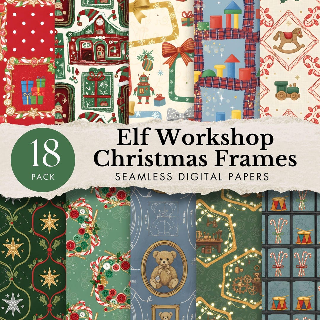 Seamless Patterns Christmas Frames Elf Theme Festive Digital Paper Kids ...