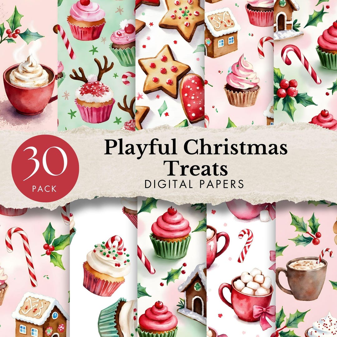 Pink Green Red Christmas Digital Paper Holiday Sweet Treat Junk Journal ...