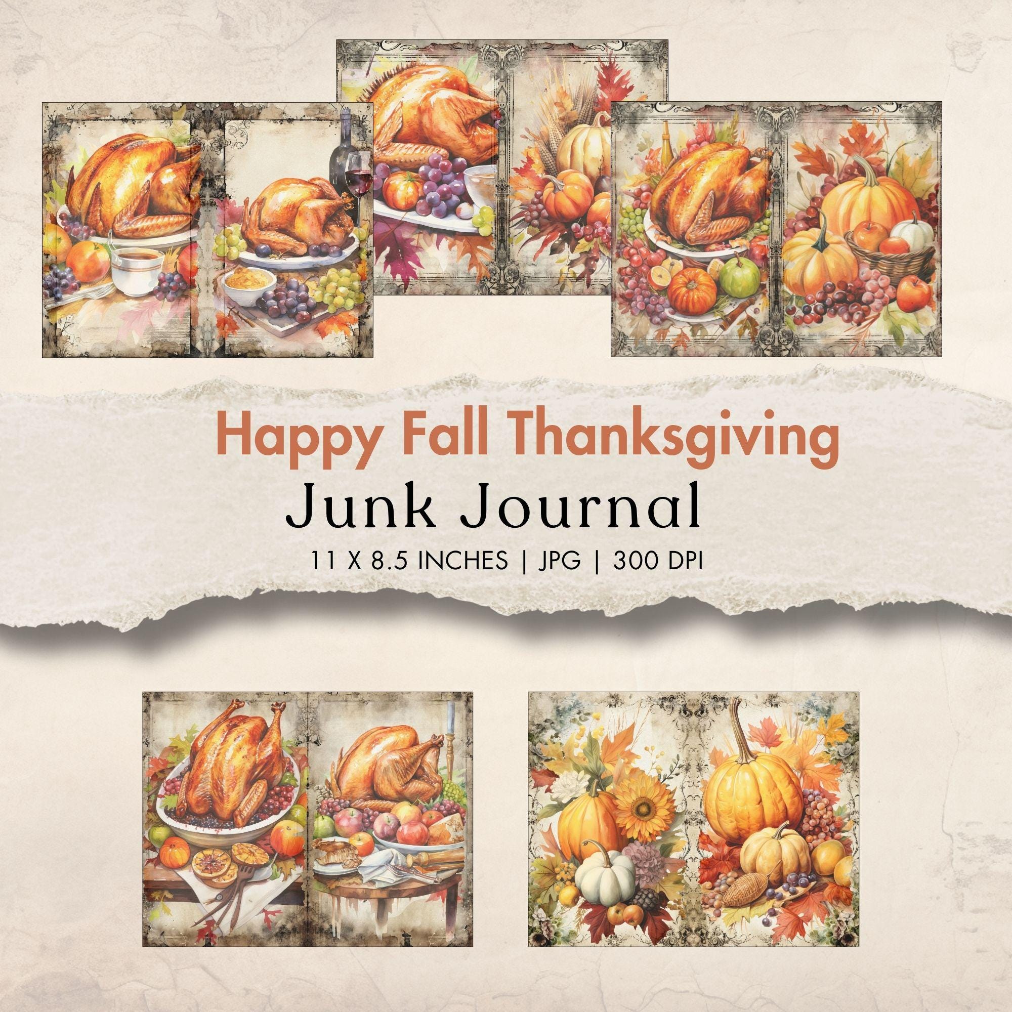 Happy Fall Thanksgiving Junk Journal Kit Autumn Season Digital Paper ...