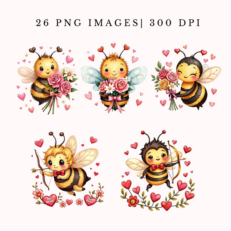 Valentine Bee Clipart Cute Bee Mine PNG Fun Watercolor Illustration ...