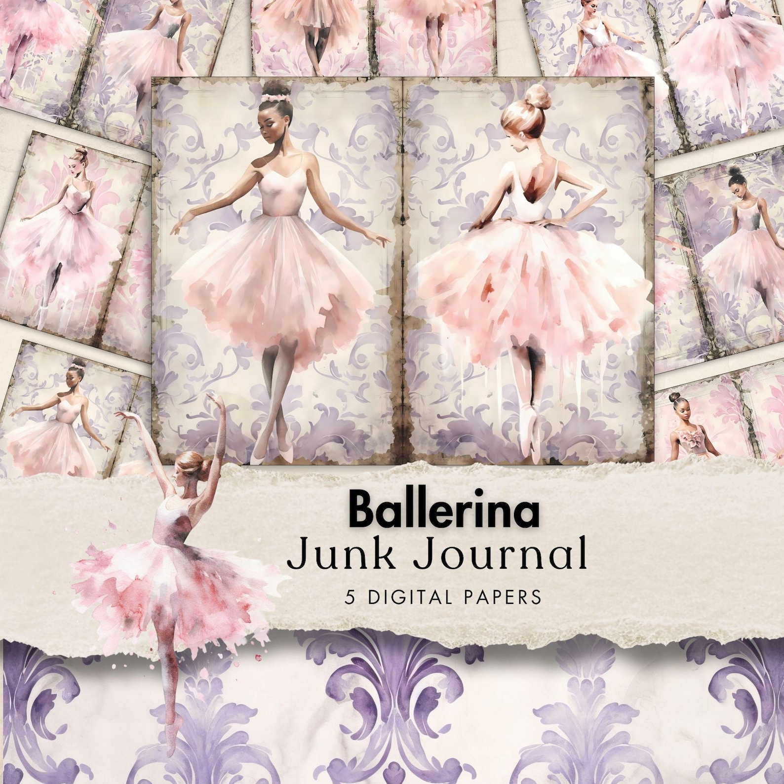 Junk Journal Kit Ballerina Digital Paper Ballet Dancer Theme Ephemera ...