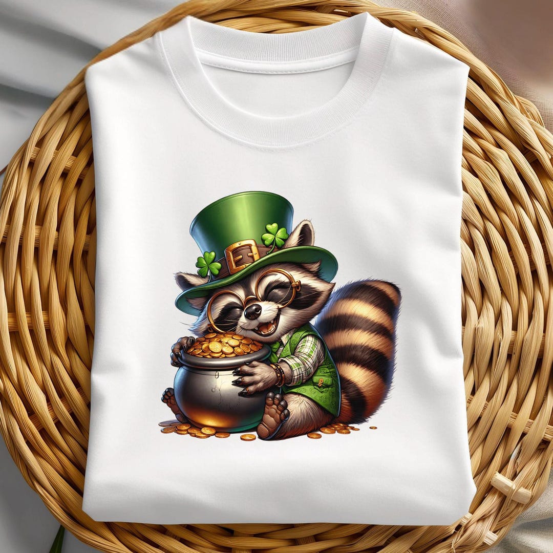 Funny Raccoon St Patricks-day Png Cute Shamrock Clipart Sublimation ...