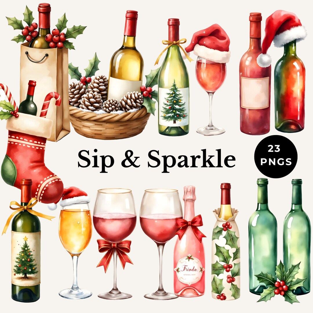 Christmas Wine Clipart Holiday Cocktail PNG Festive Drink Illustration ...