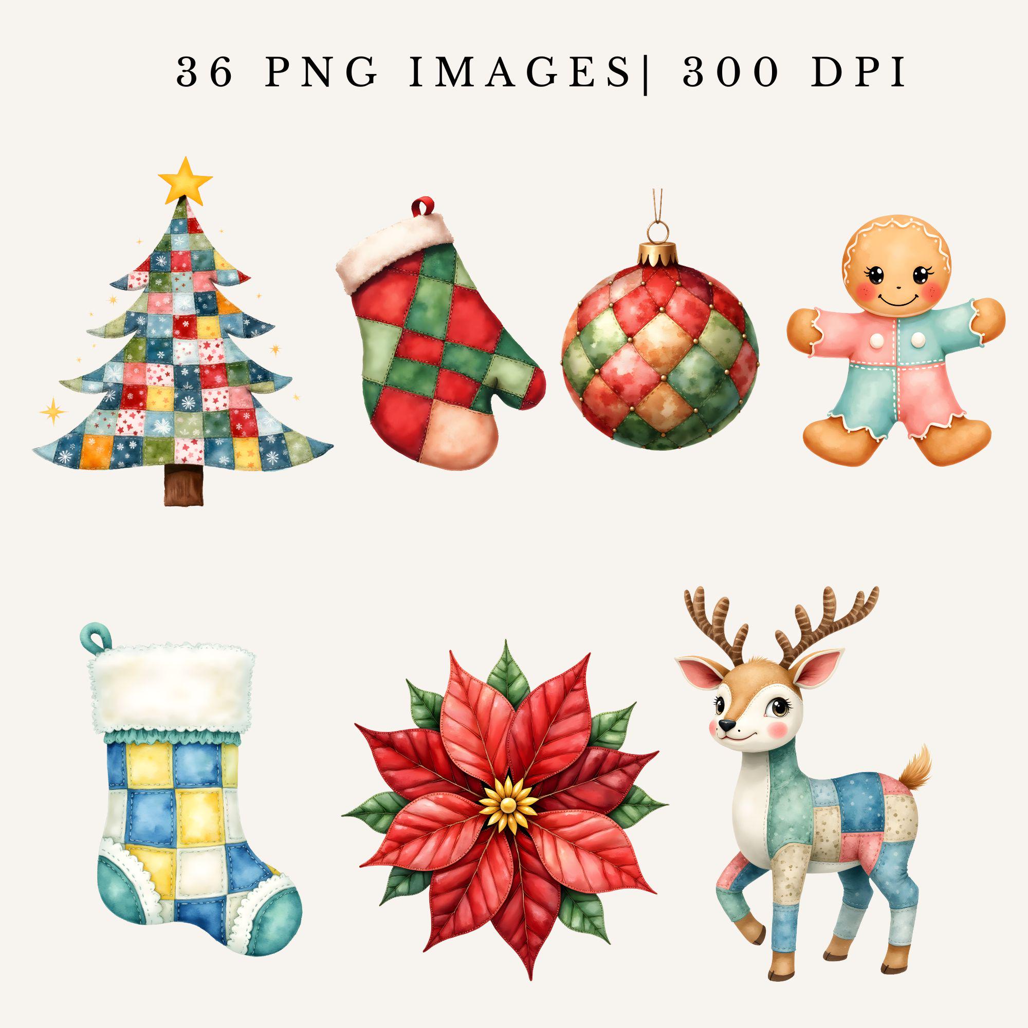 Patchwork Christmas Tree Clipart Quilted Holiday PNG Vintage Xmas ...