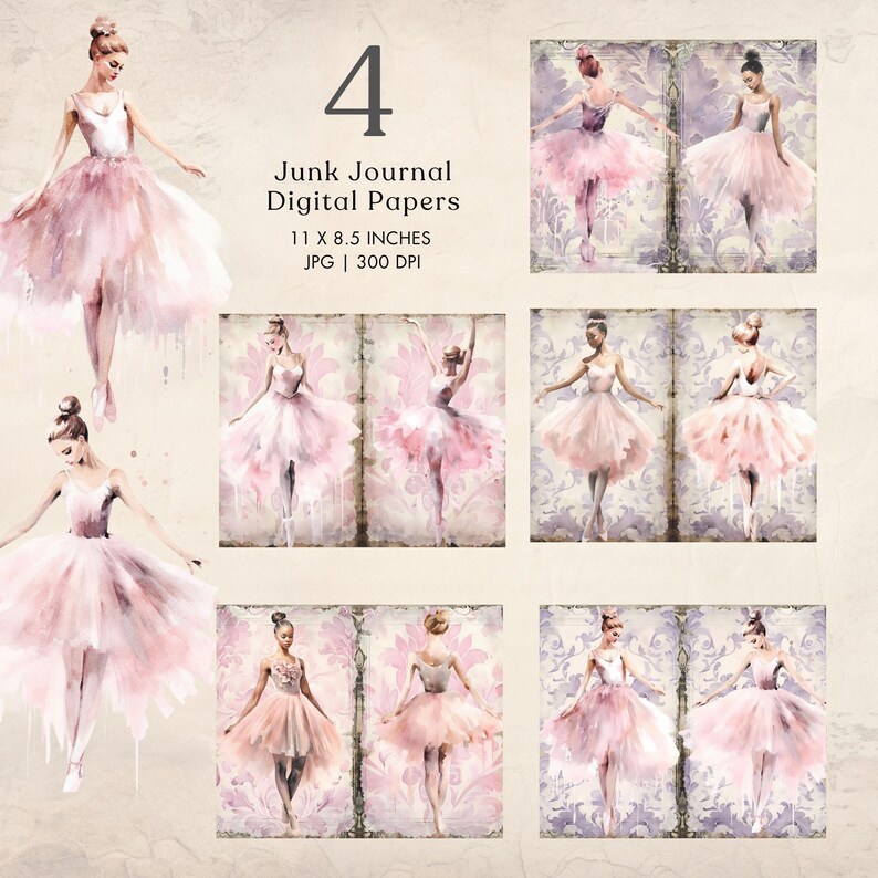 Junk Journal Kit Ballerina Digital Paper Ballet Dancer Theme Ephemera ...