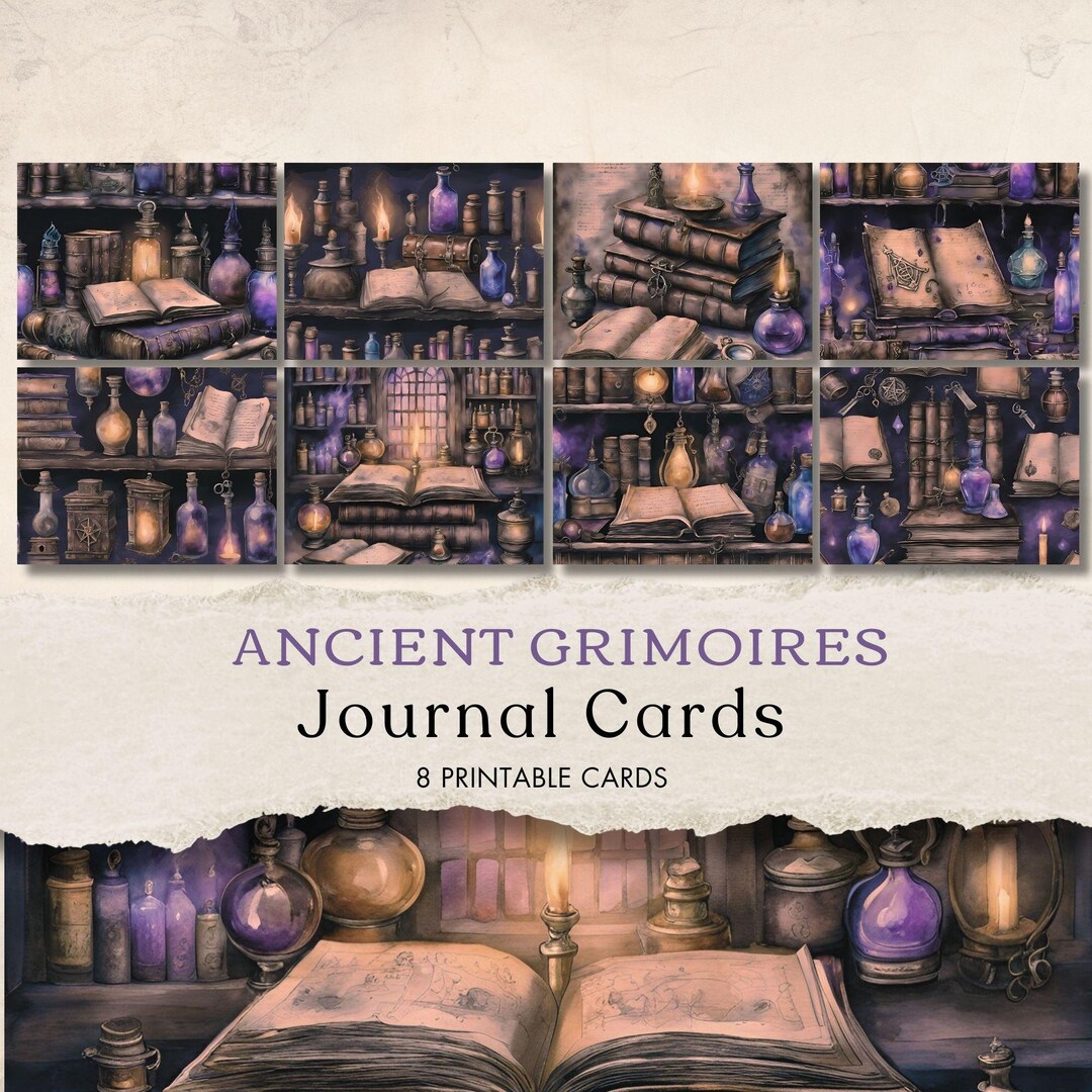 Gothic Library Junk Journal Cards Old Books Ephemera Cards Book of Shadows Halloween Printable ...
