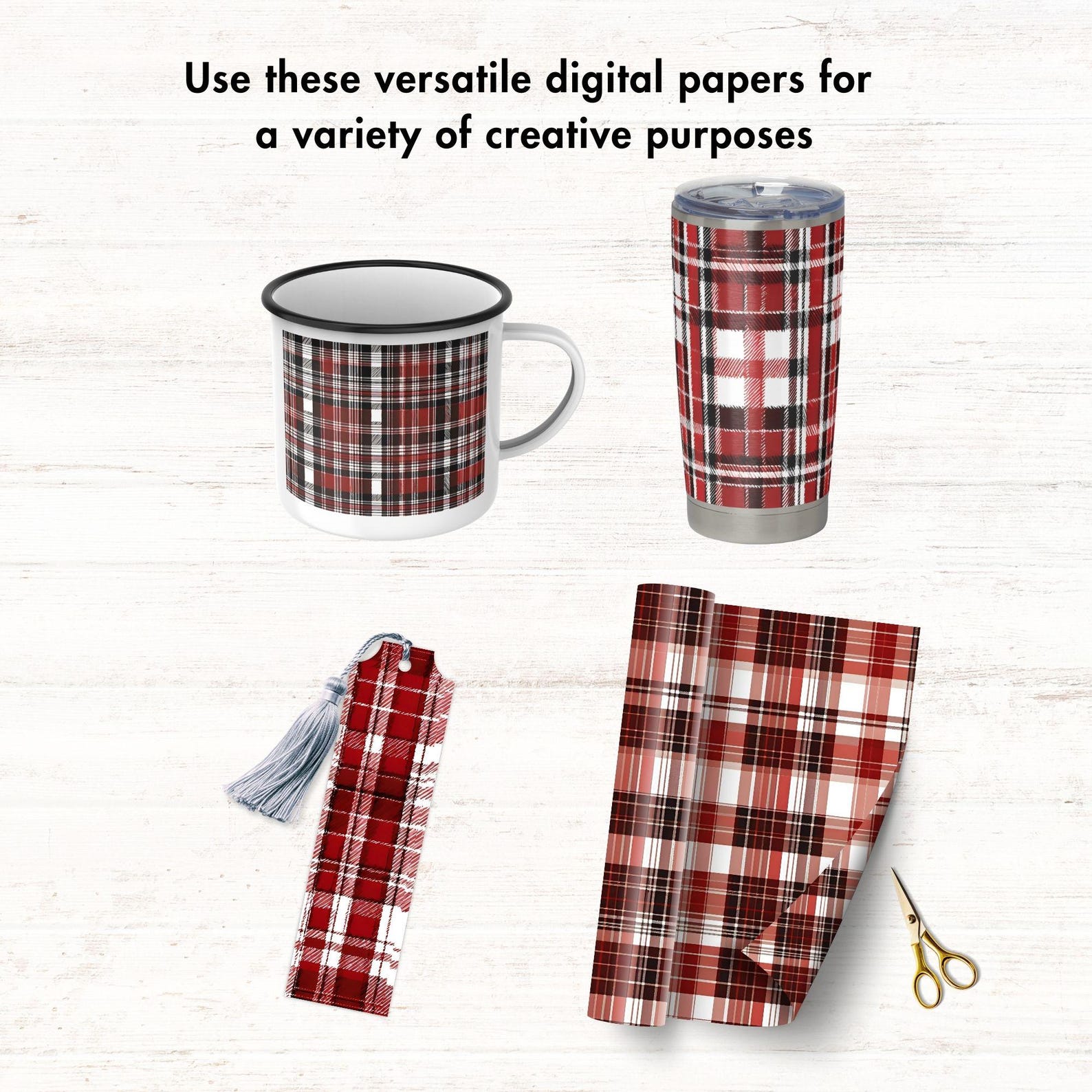 Red Tartan Plaid Digital Paper Scottish Pattern Black Buffalo ...
