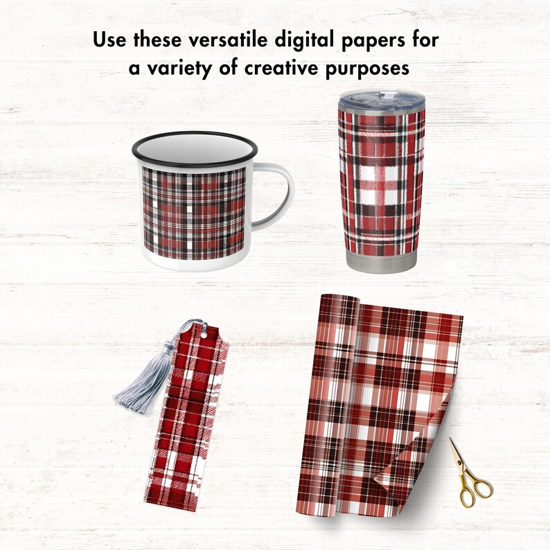 Red Tartan Plaid Digital Paper Scottish Pattern Black Buffalo ...