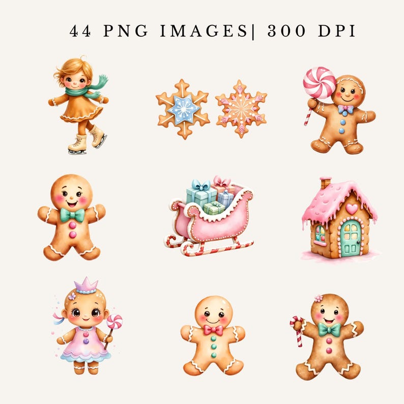 Pastel Gingerbread Clipart Cute Cookies PNG Watercolor Christmas ...