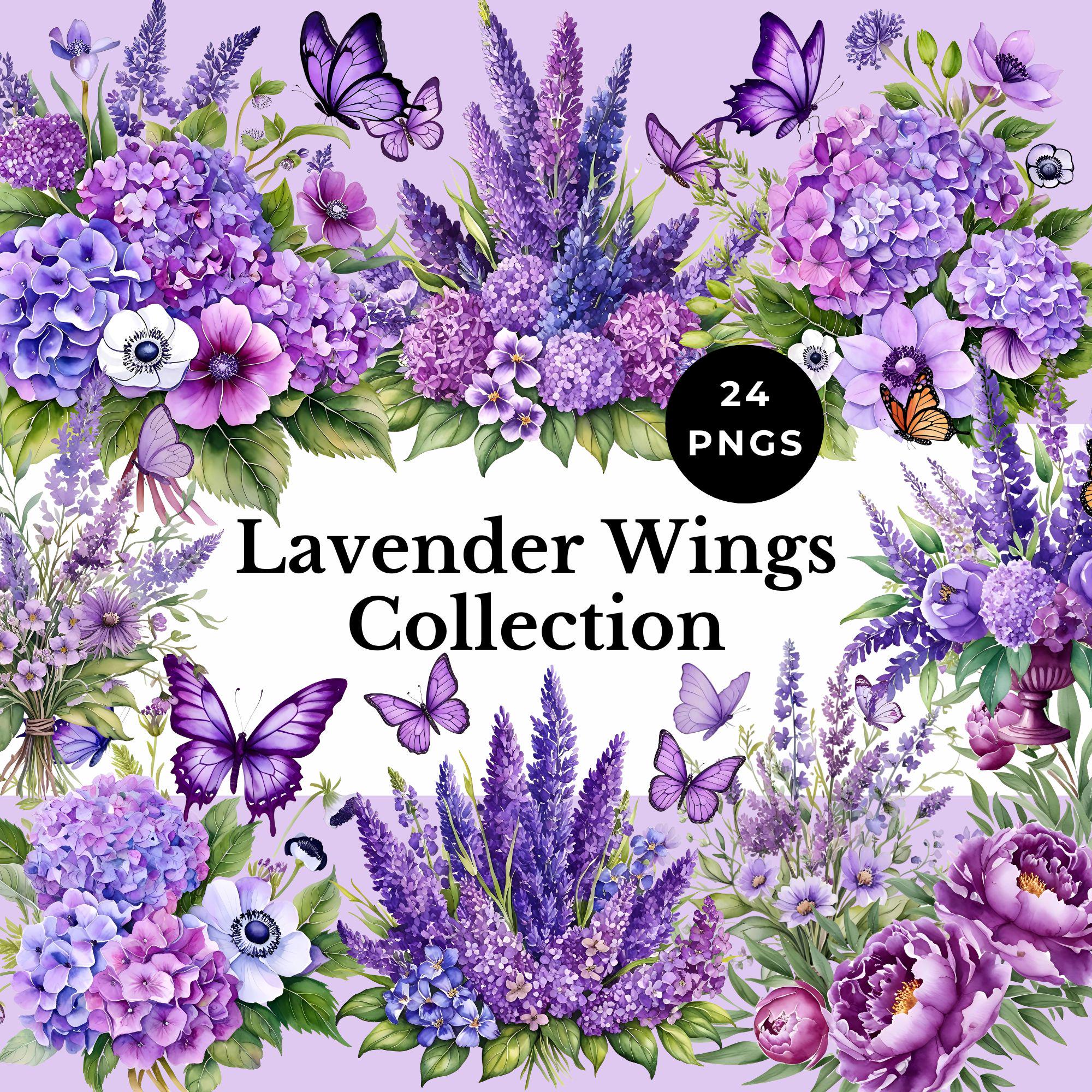 Purple Flowers and Butterfly Clipart Watercolor Floral Spring PNG ...