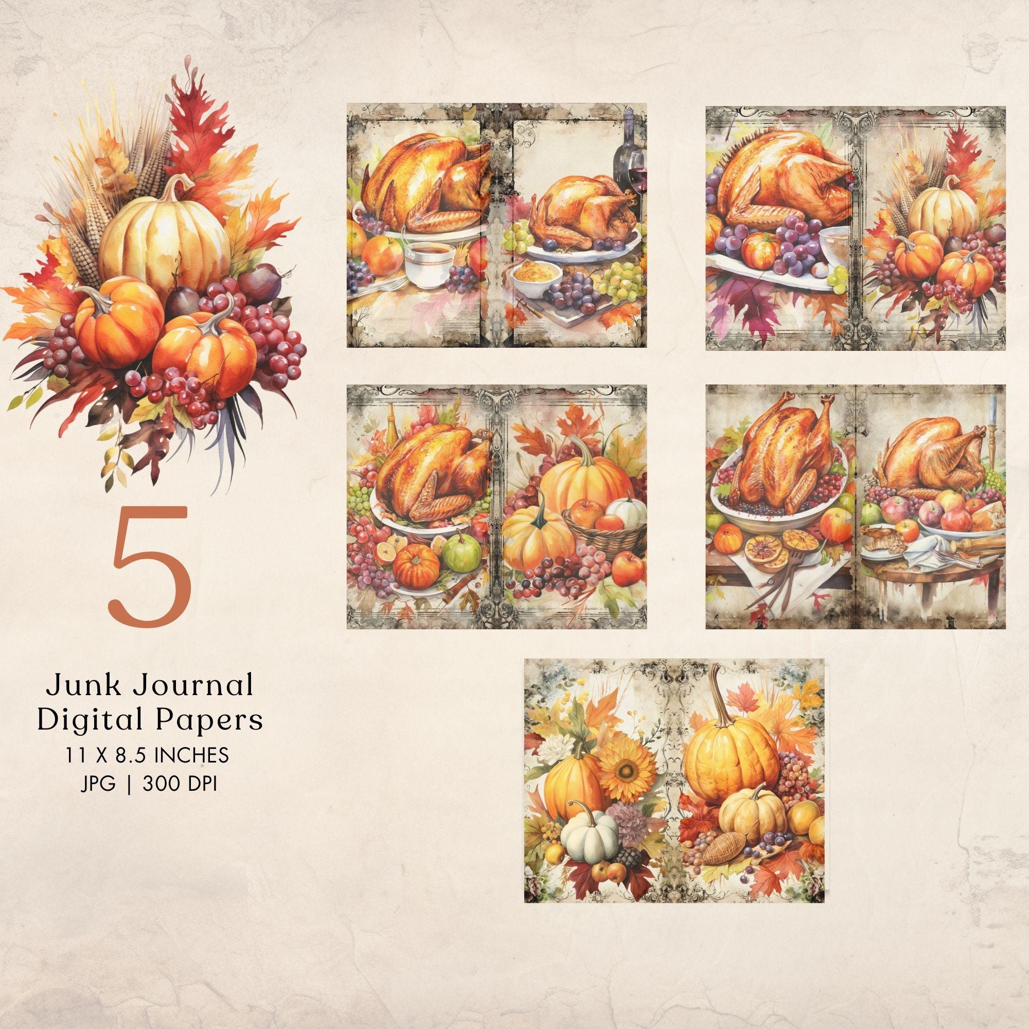 Happy Fall Thanksgiving Junk Journal Kit Autumn Season Digital Paper ...