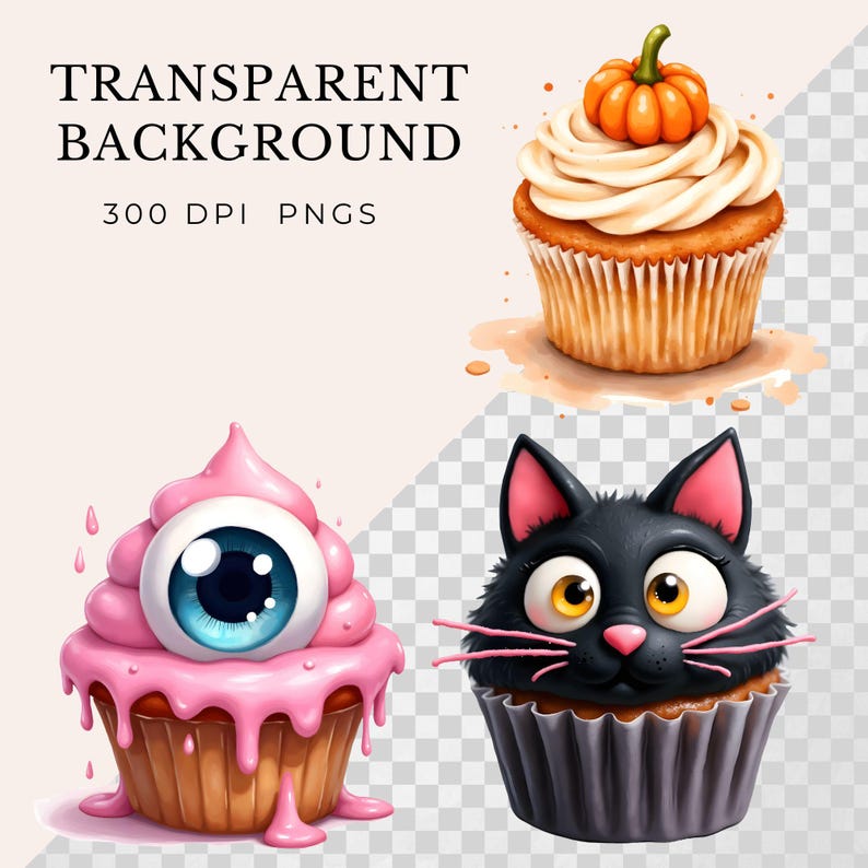 Cupcake Halloween Clipart Spooky Sweet Treats PNG Scary Desserts ...