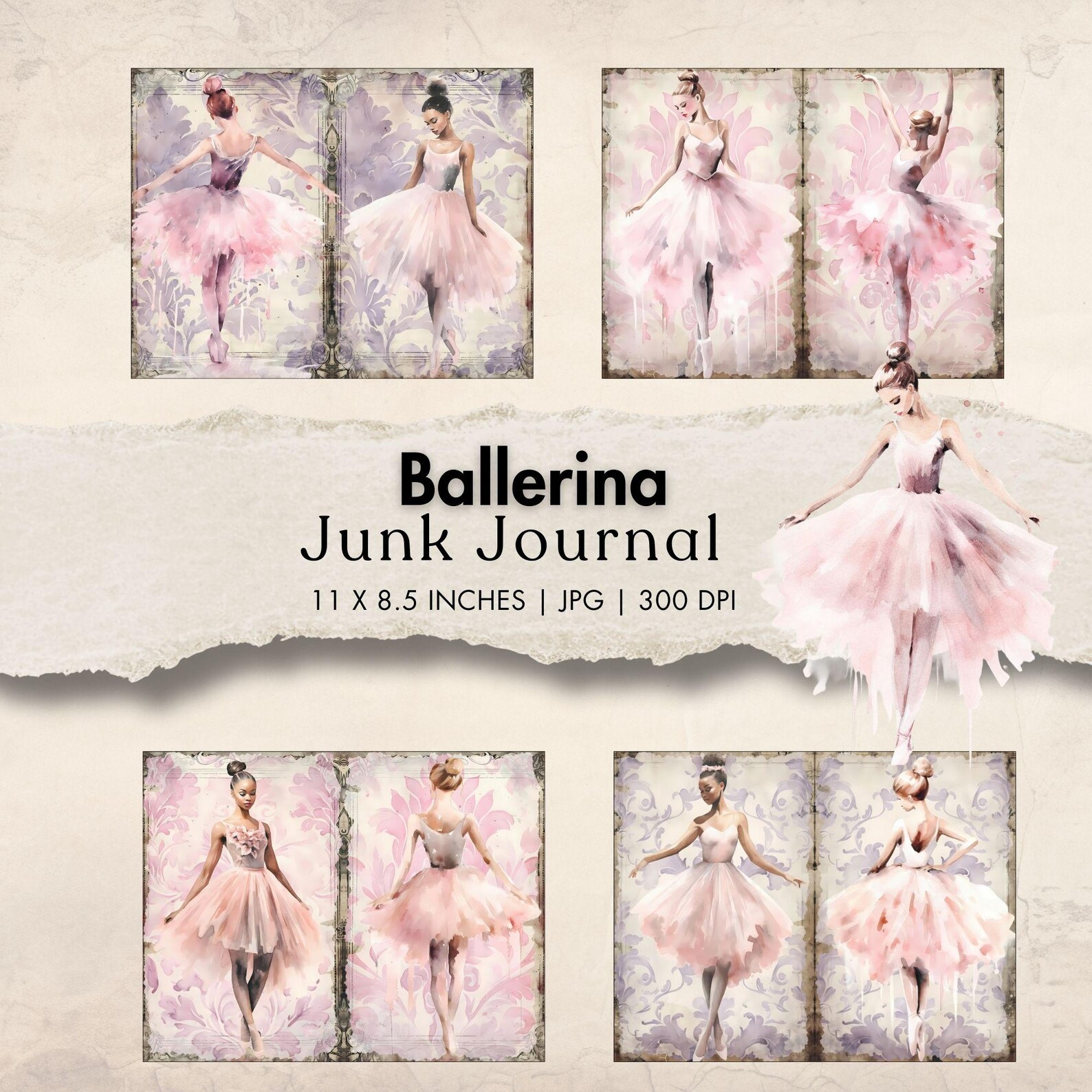 Junk Journal Kit Ballerina Digital Paper Ballet Dancer Theme Ephemera ...
