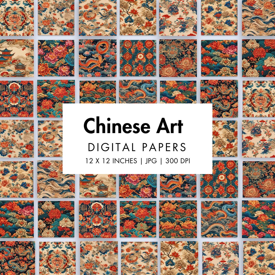 Chinese Art Digital Digital Paper Pattern Lunar New Year 2025 Scrapbook ...