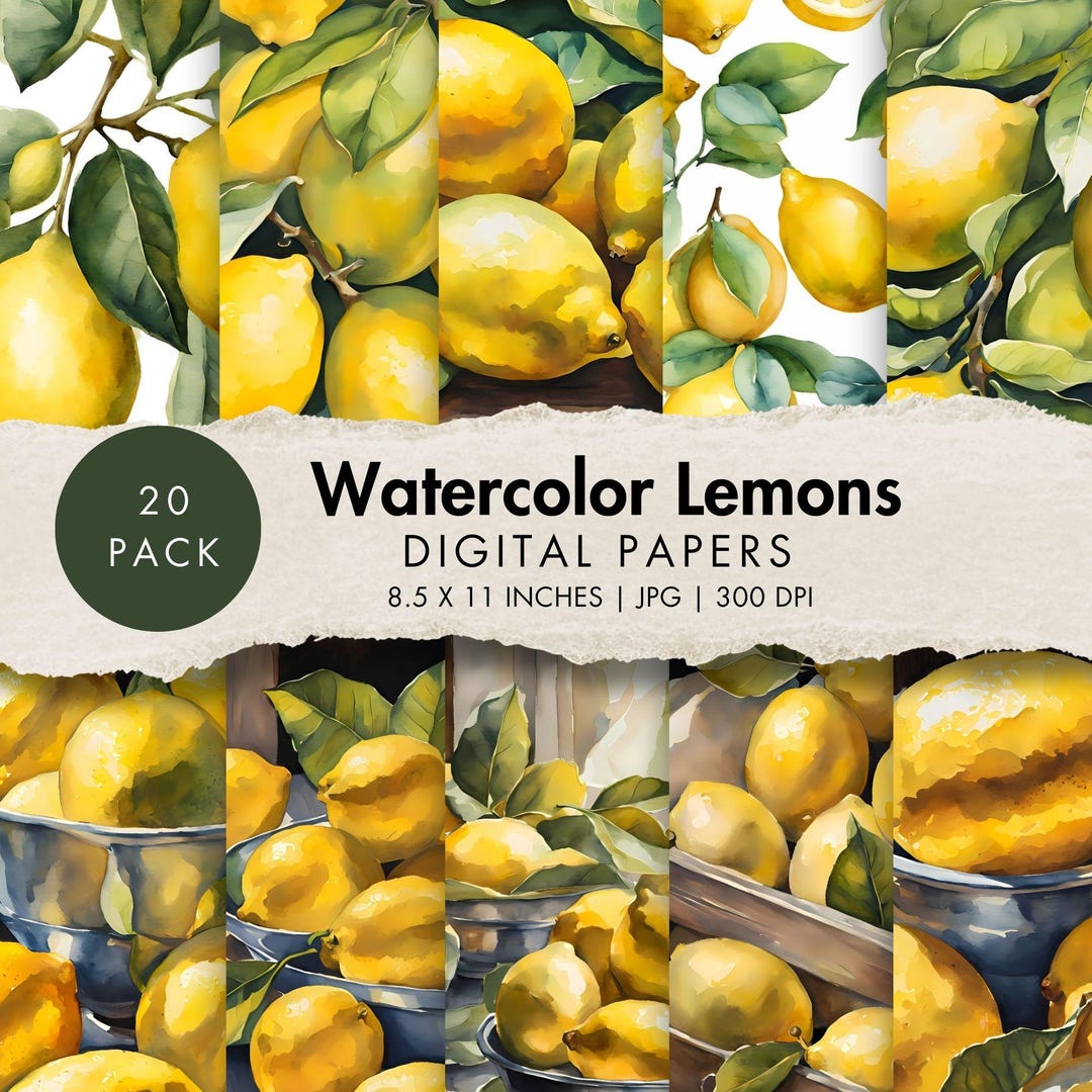 Digital Paper Pack Watercolor Lemons Painting Scrapbook Paper Citrus ...
