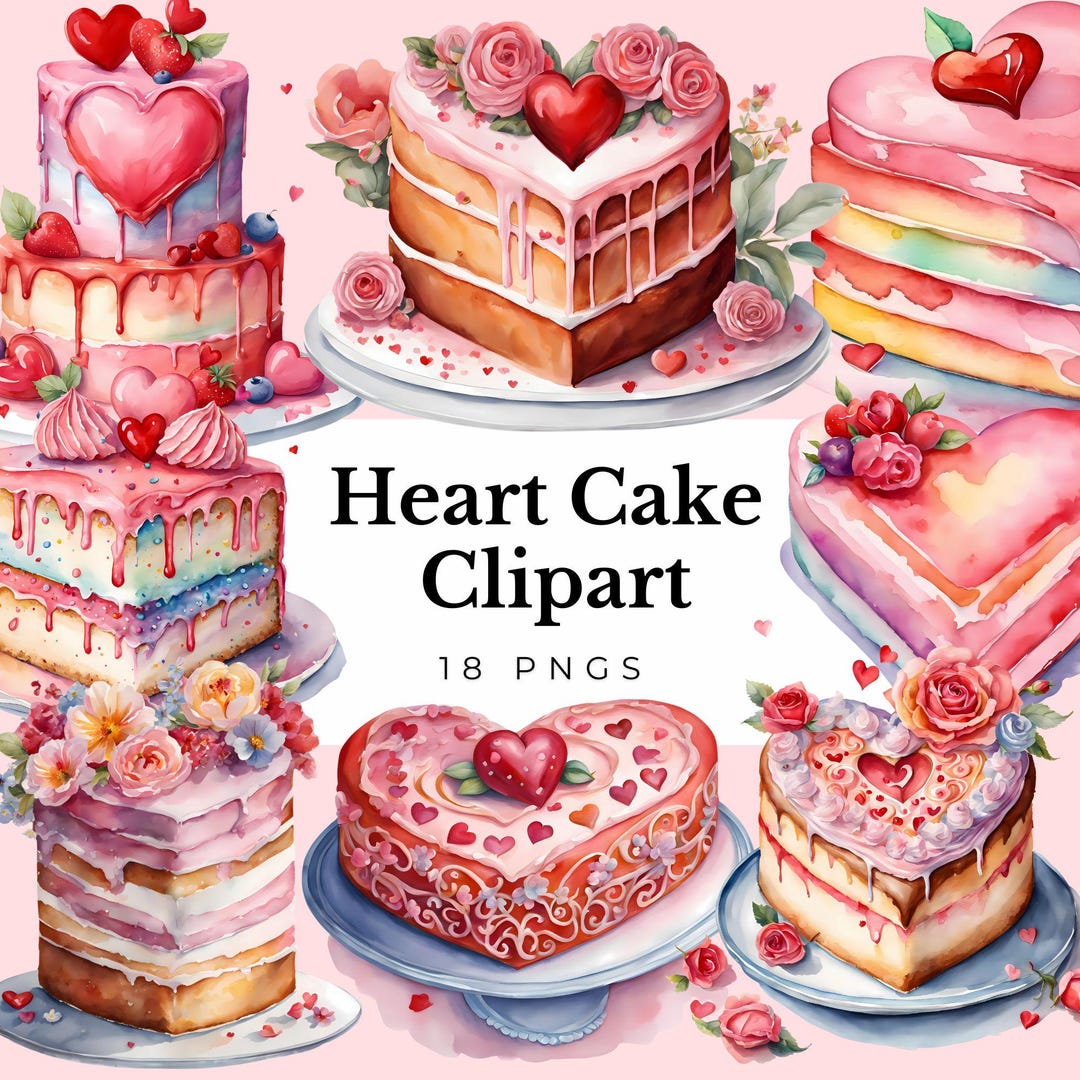 Heart Cake Clipart Valentines Day PNG Vintage Pink Heart Shaped ...