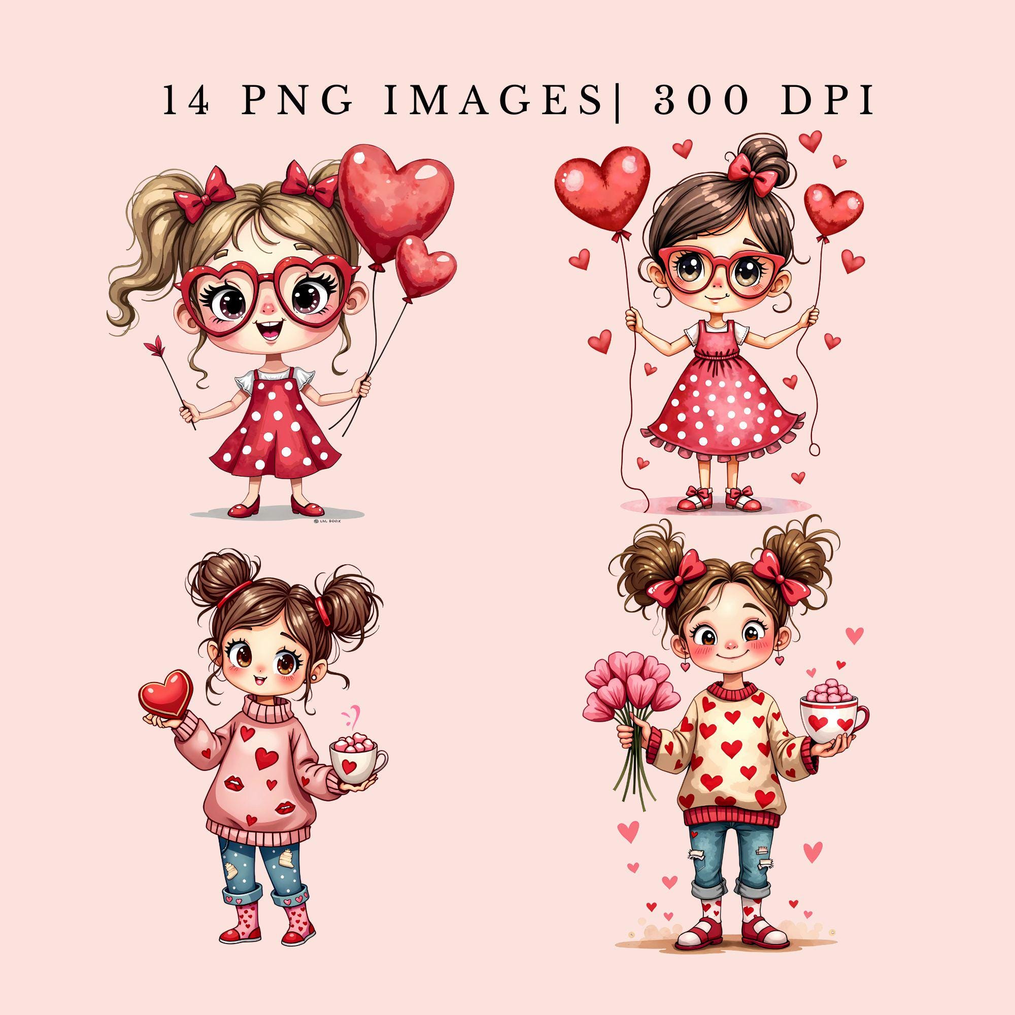 Quirky Girl Valentines Clipart Cute Pink Girl PNG Valentines Day ...
