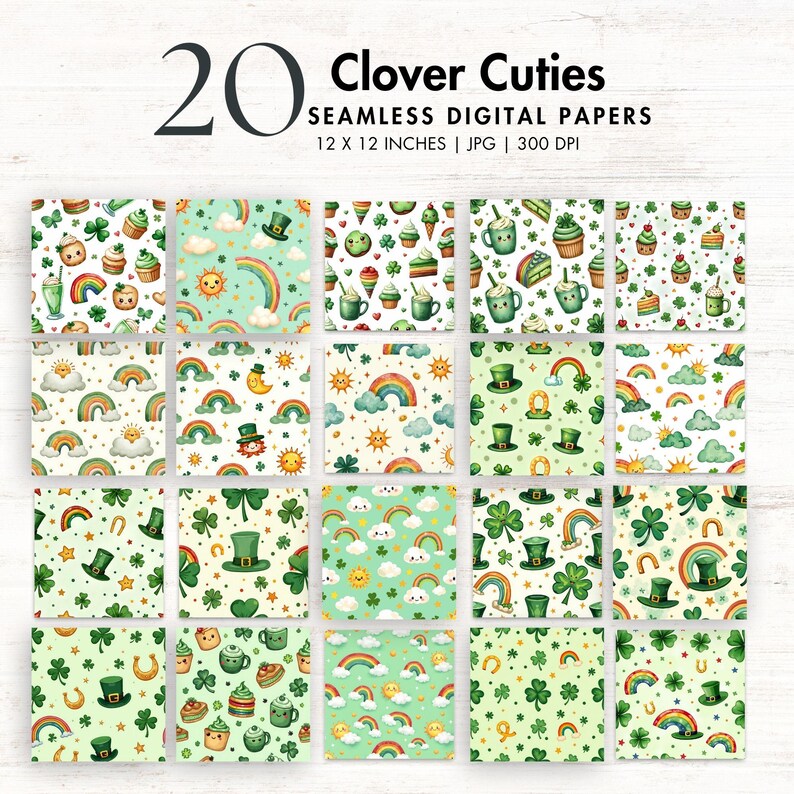 St Patricks Day Seamless Digital Paper Patterns Lucky Shamrock ...