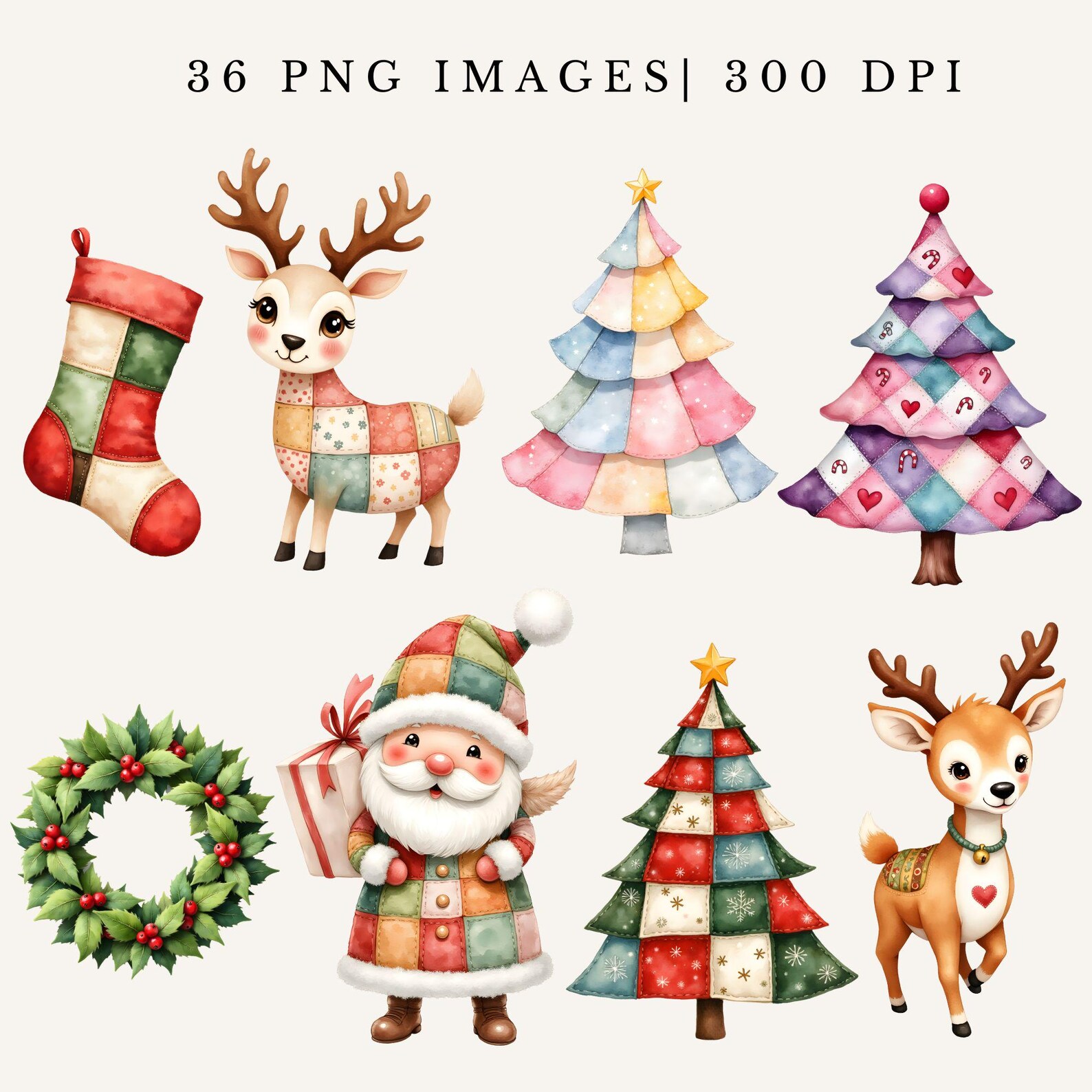 Patchwork Christmas Tree Clipart Quilted Holiday PNG Vintage Xmas ...