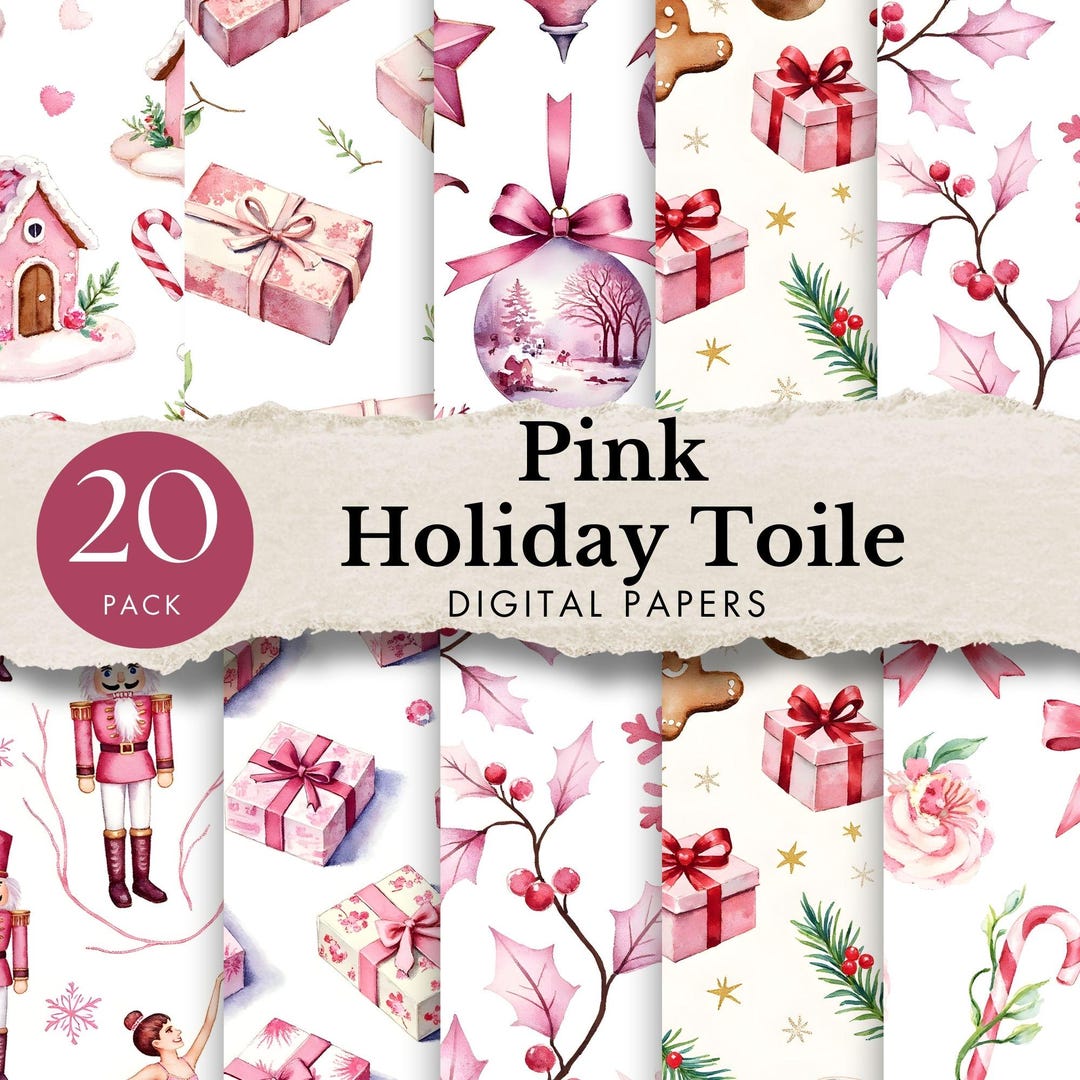 Christmas Toile Digital Paper Pink Toile Junk Journal Winter Toile De ...