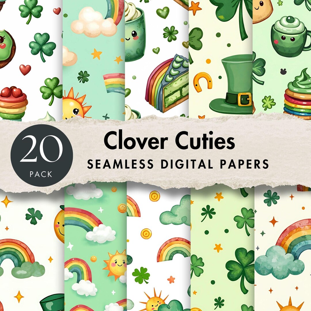 St Patricks Day Seamless Digital Paper Patterns Lucky Shamrock ...