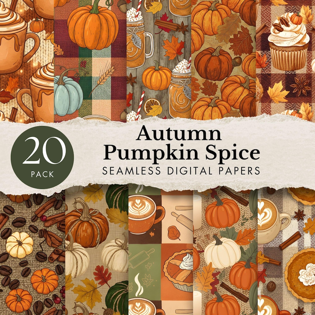 Preppy Fall Seamless Pattern Autumn Pumpkin Digital Paper Cozy Autumnal ...