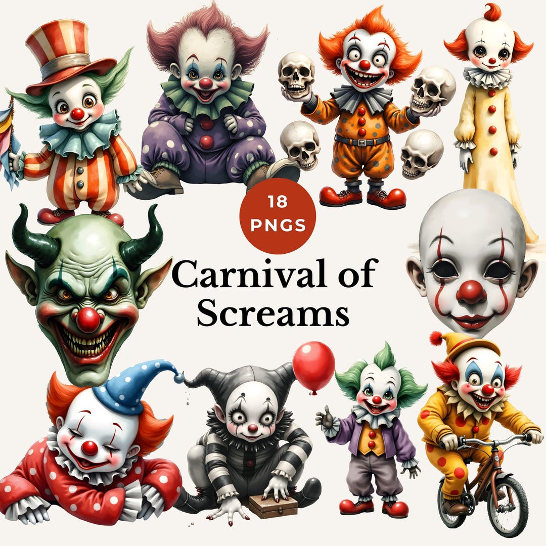 Creepy Clown Clipart Halloween Joker PNG Horror Haunted Carnival ...