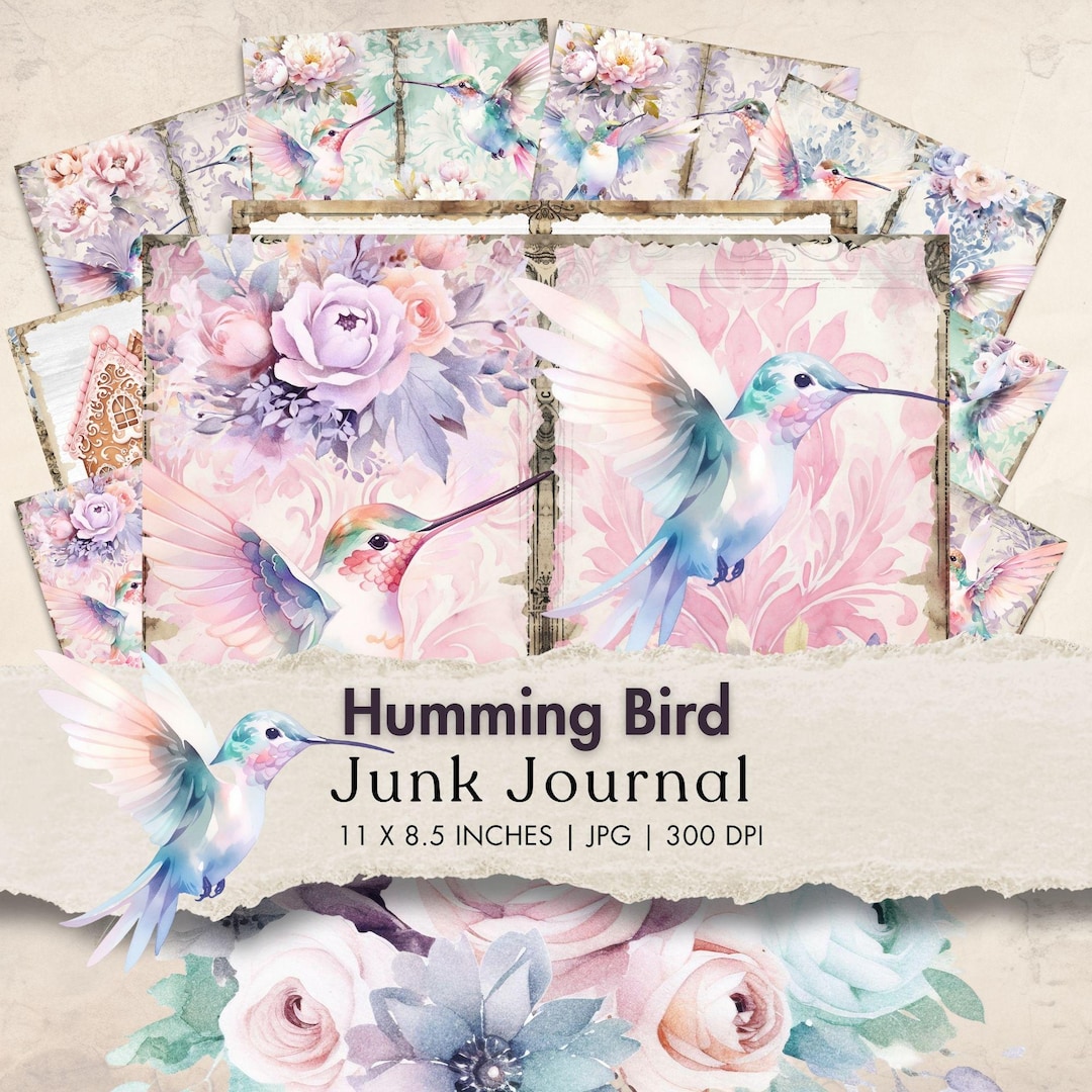 Humming Bird Junk Journal Kit Soft Pastel Bird Digital Paper Vintage ...