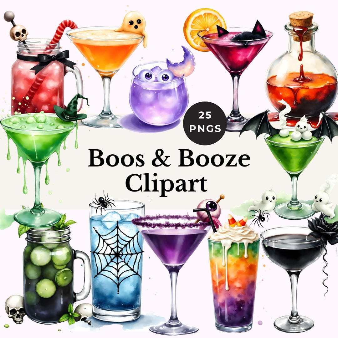 Halloween Cocktail Clipart Spooky Drinks Designs Watercolor Booze Party ...
