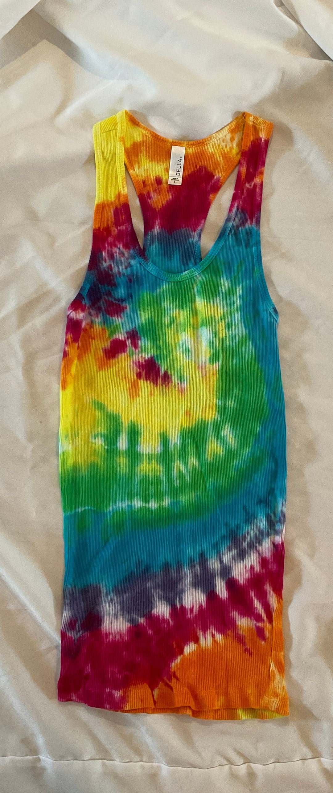 Tie Dye Ladies’ Large Rainbow, Ribbed Tank Top, Raceback, 100% Cotton ...
