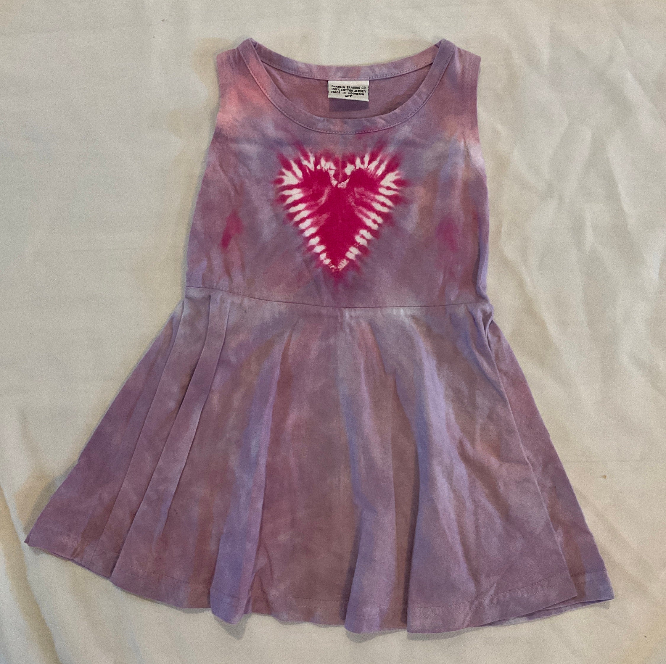 Tie Dye Girl’s 2T Heart Dress, Sleeveless, 100% Cotton - Etsy