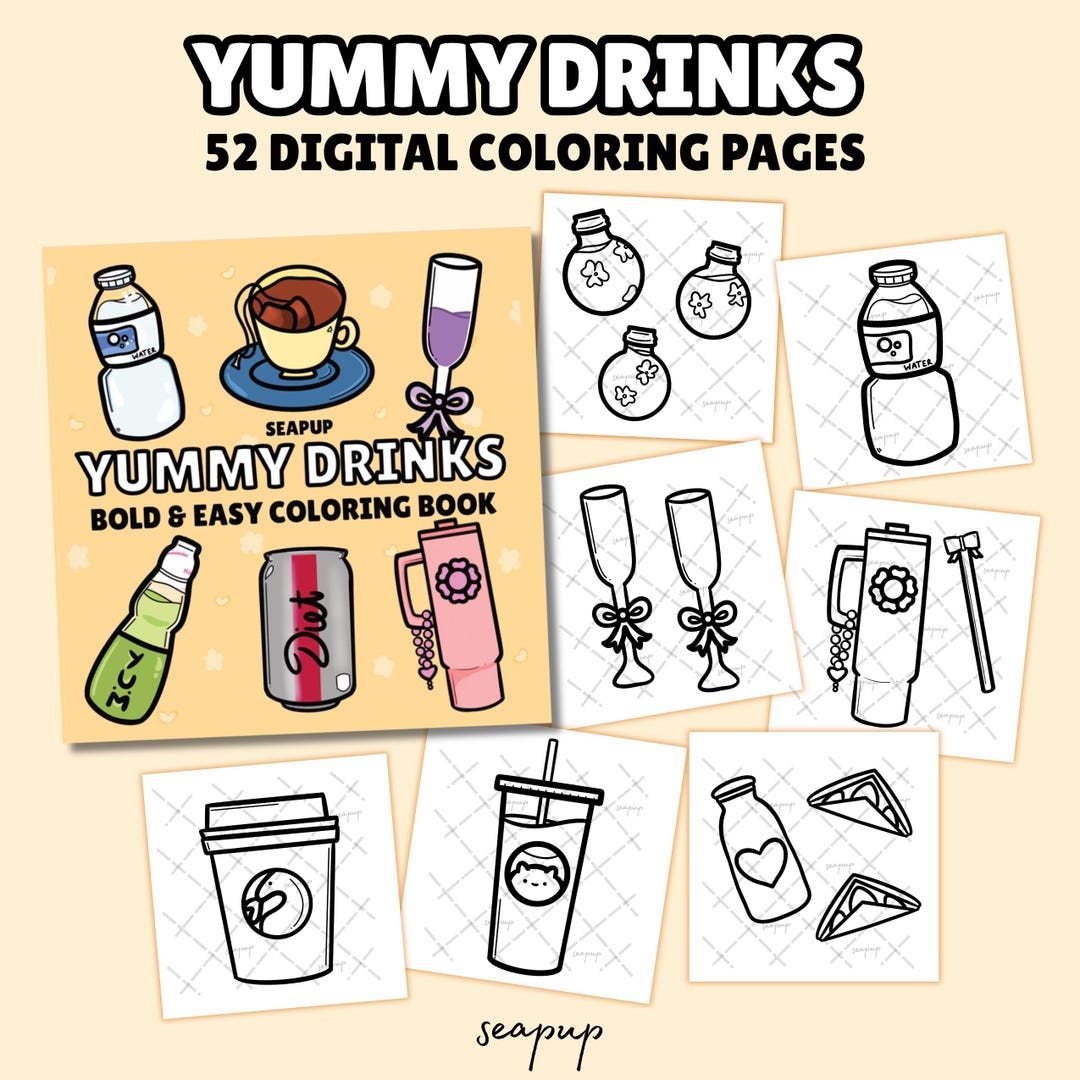 Yummy Drinks: Bold and Easy Digital Coloring Book for Adults and Kids ...