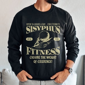 Sisyphus Gym Pump Cover Sweatshirt, Greek Mythology Workout Crewneck ...