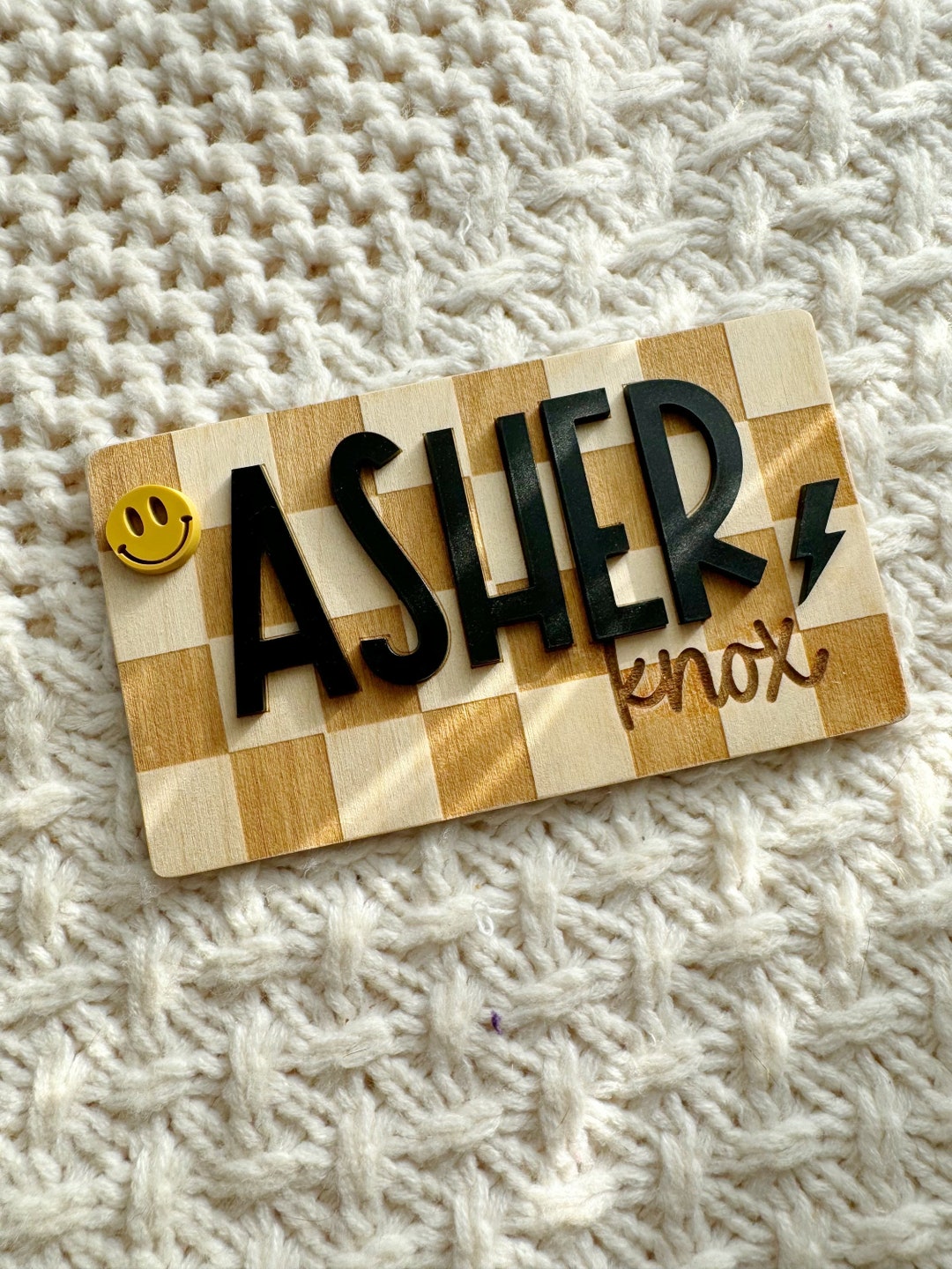 Mini Baby Name Sign Checkered Sign Birth Stats Sign Checkerboard Name ...
