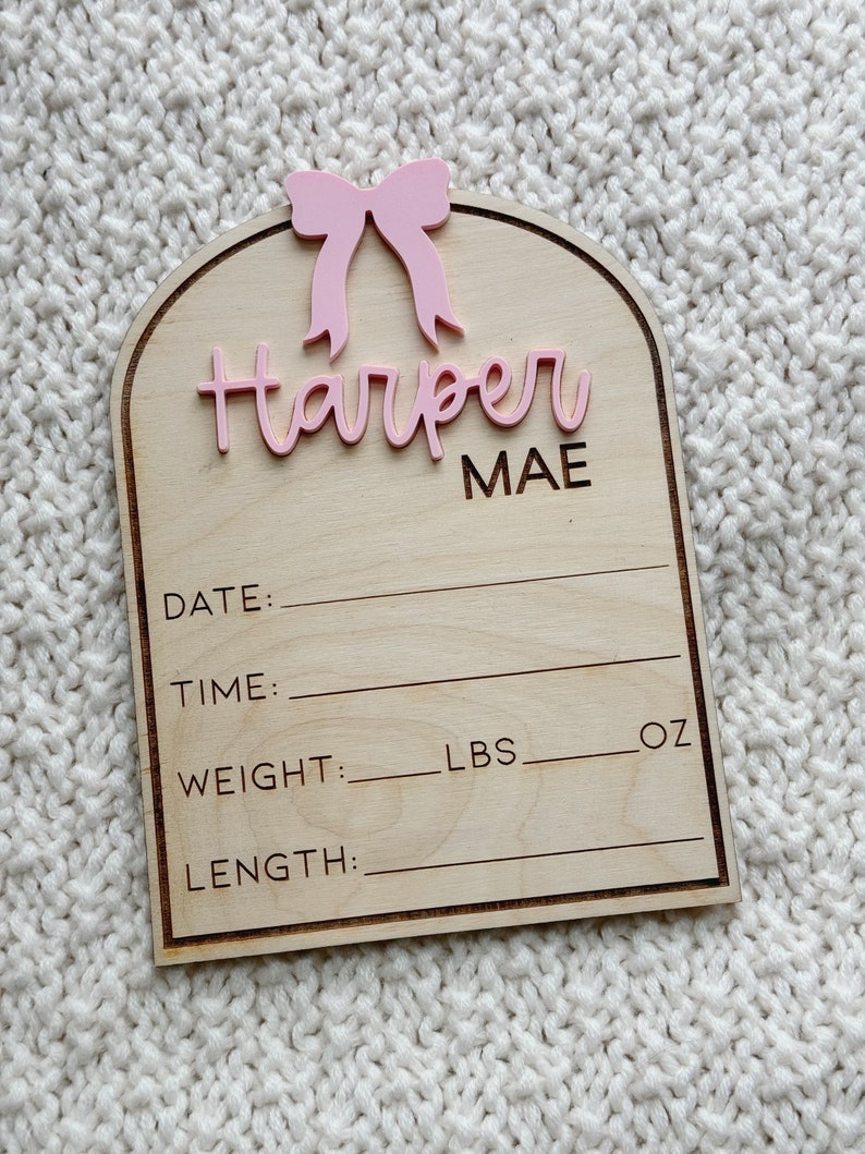 Coquette Bow Baby Name Sign Girl Bow Name Announcement Sign Hospital ...