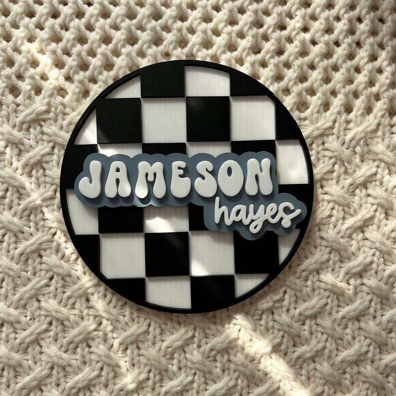 Black and White Checkered Name Sign Checkered Nursery Decor ...