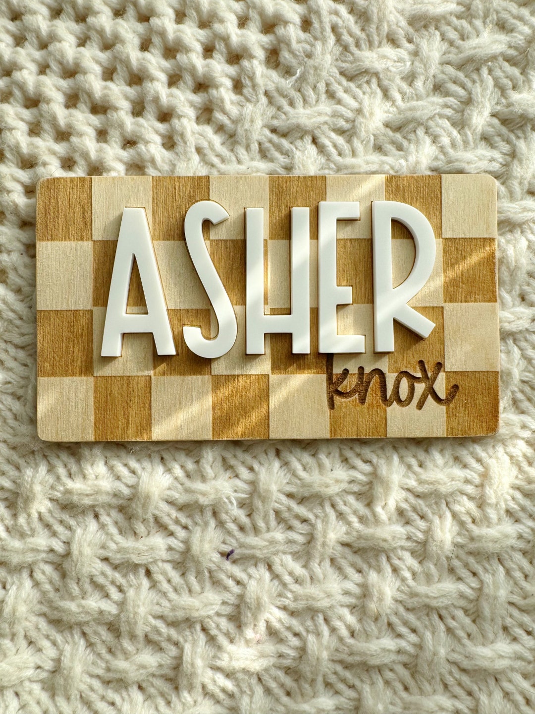 Mini Baby Name Sign Checkered Name Sign Birth Stats Sign Baby Boy Name ...