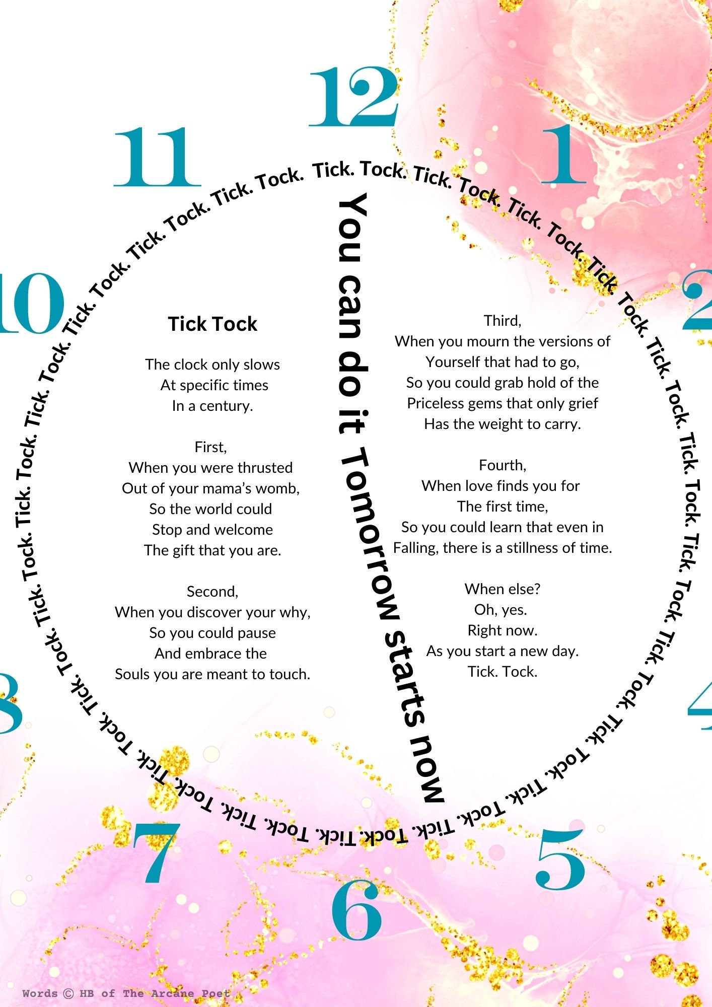 Tick Tock Poem Print Original Inspiring Time Capsule Poetry Art for ...