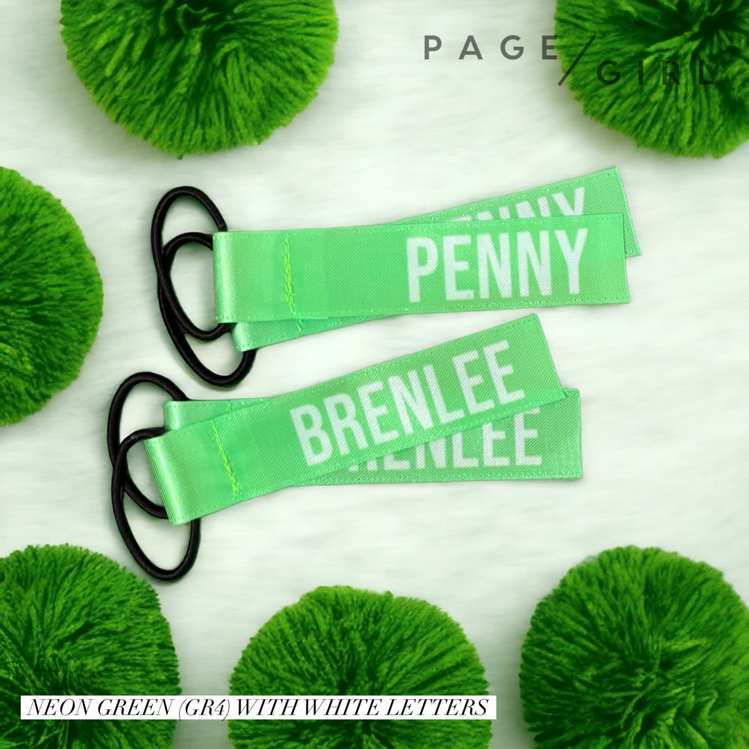 Set of Two Cheerleader Pom Pom Name ID Label Tags - Green and White or ...