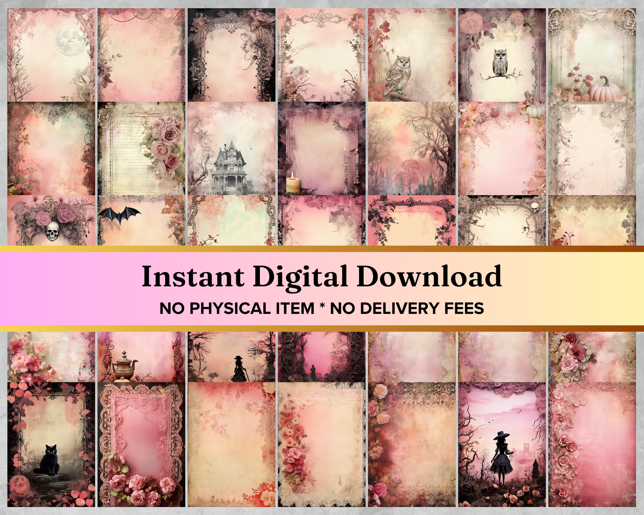 Halloween Junk Journal Digital Paper Bundle, Autumn Pink Gothic ...