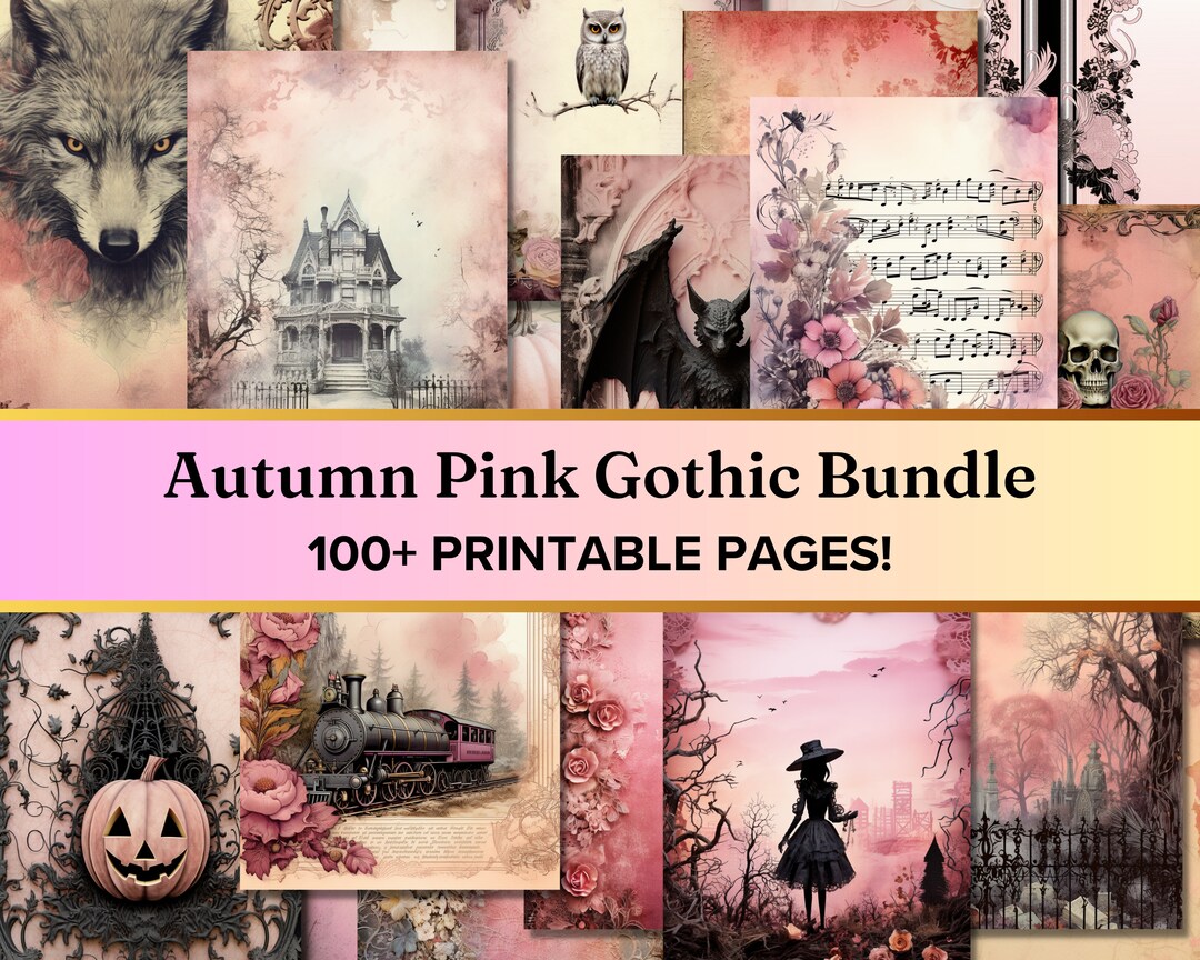 Halloween Junk Journal Digital Paper Bundle, Autumn Pink Gothic ...