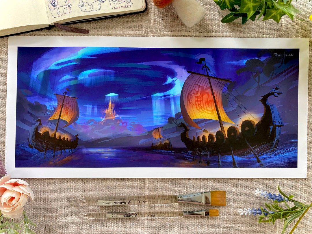Viking Art Print | 16 X 7.5 Large Print | Colorful | Magical | Lights ...
