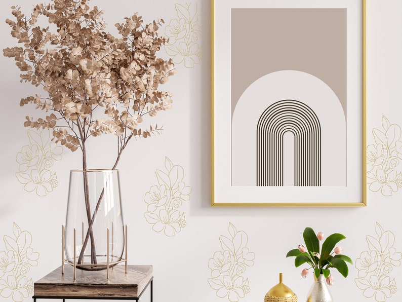 Minimalist One Line Floral Wall Decal Set Removable Wall Stickers Vinyl ...