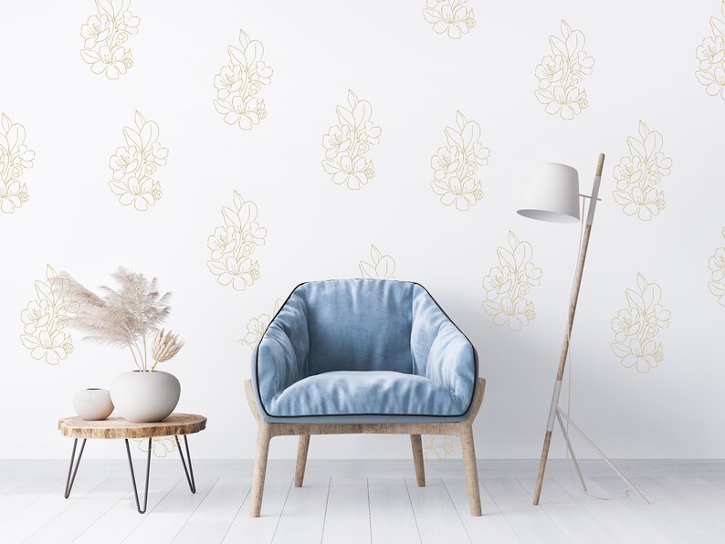 Minimalist One Line Floral Wall Decal Set Removable Wall Stickers Vinyl ...