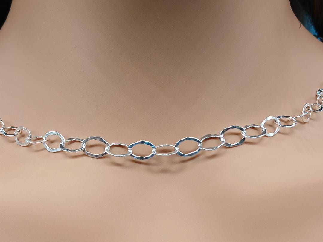 8mm Hammered Chain Sterling Silver Necklace, Choker, Chain, Hammered ...